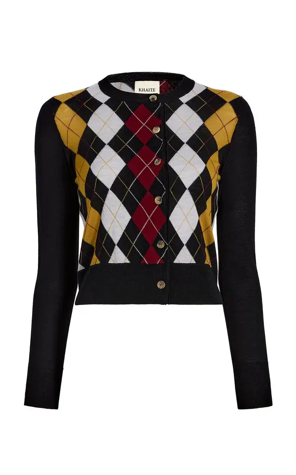 Khaite Rita Argyle Wool-silk Cardigan - Multi