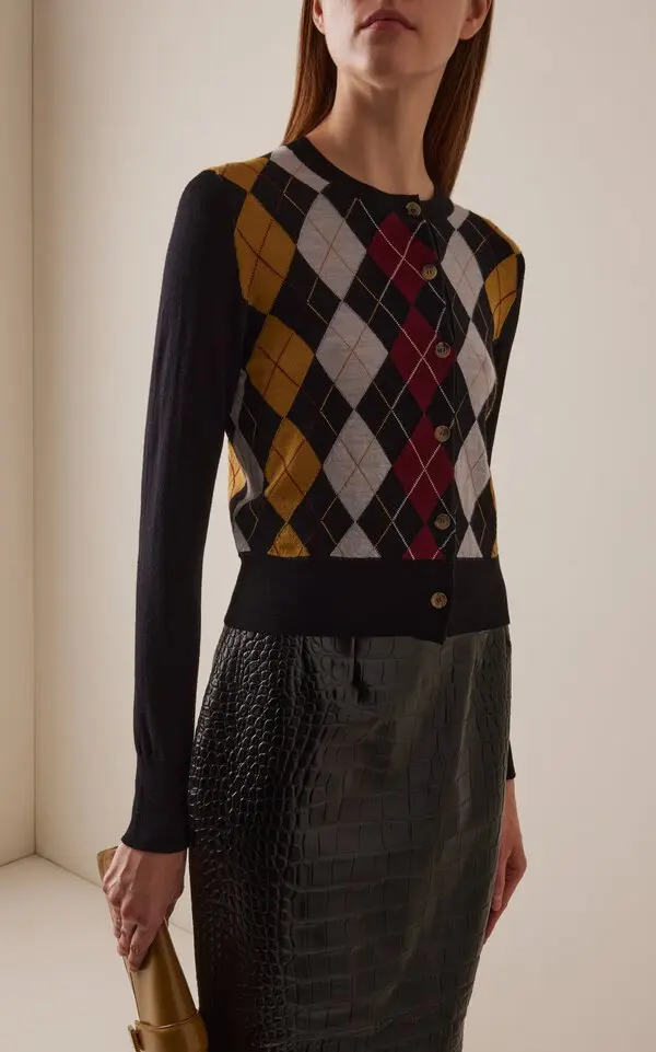 Khaite Rita Argyle Wool-silk Cardigan