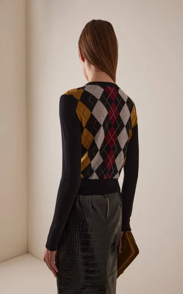 Khaite Rita Argyle Wool-silk Cardigan