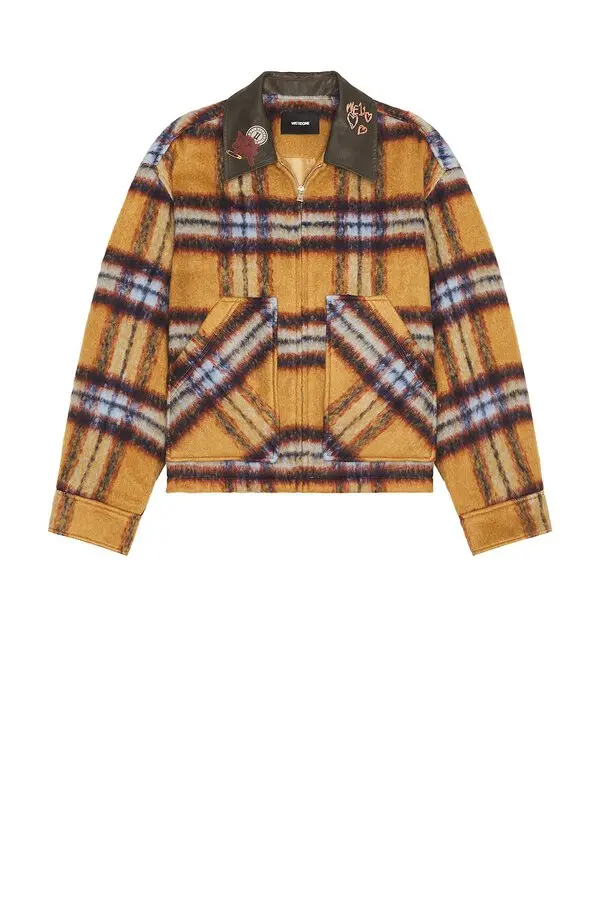 We11Done Teddy Doodle Check Pattern Jacket In Brown