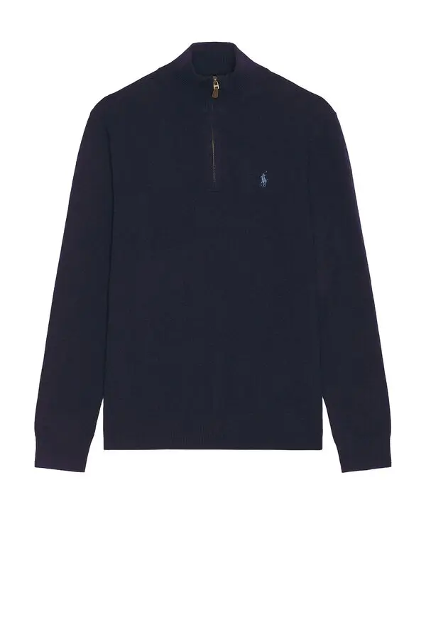 Polo Ralph Lauren Long Sleeve Lux Merino Wool 1/2 Zip Pullover Sweater In Blue