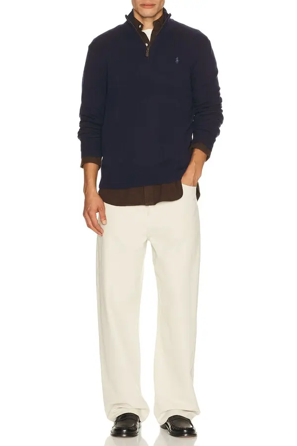 Polo Ralph Lauren Long Sleeve Lux Merino Wool 1/2 Zip Pullover Sweater In Blue - Hunter Navy