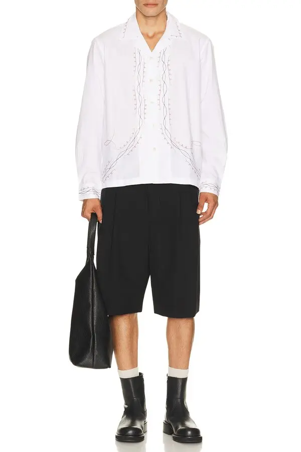 BODE Looped Chainstitch Long Sleeve Shirt In Black - White Multi