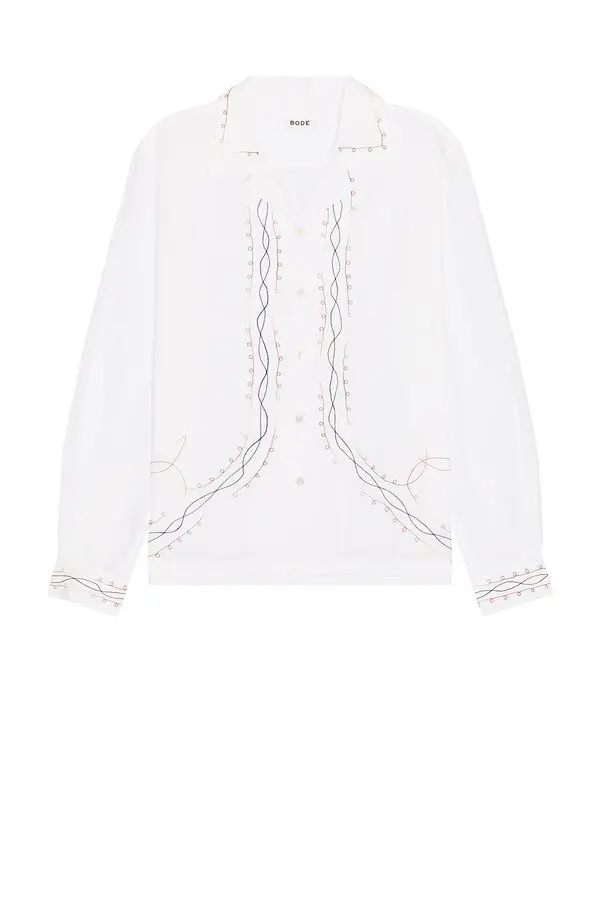 BODE Looped Chainstitch Long Sleeve Shirt In Black - White Multi