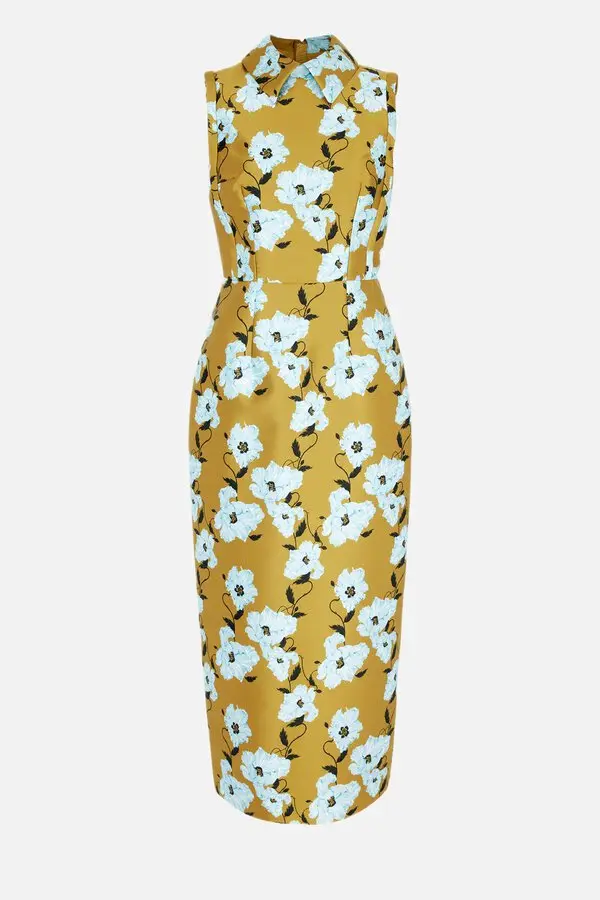 EMILIA WICKSTEAD Rain Dress In Mustard & Breezy Poppy Mikado - Blue