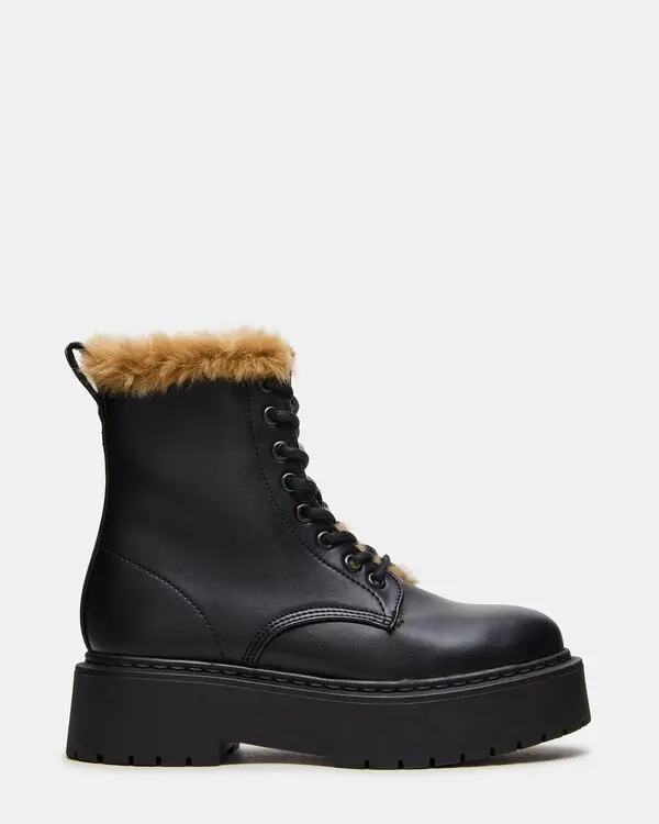 Steve Madden Buffy Faux Fur Lace-up Booties - Black