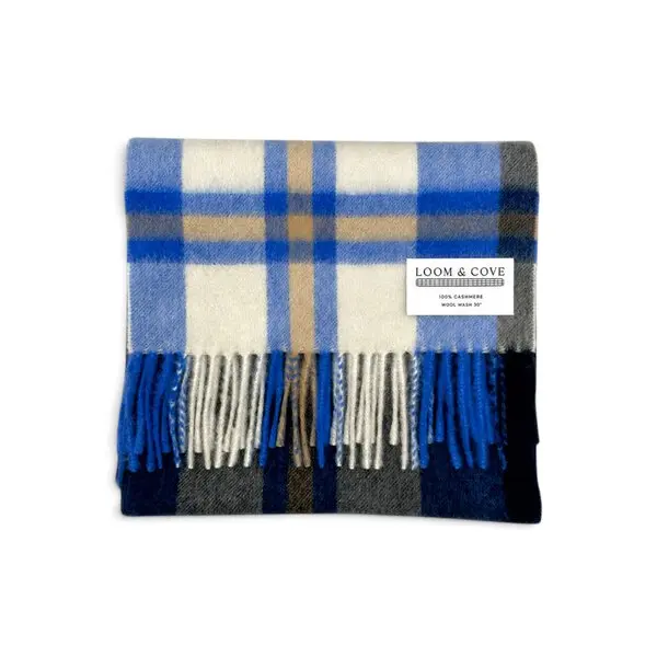LOOM & COVE Black Check 100% Cashmere Tartan Scarf