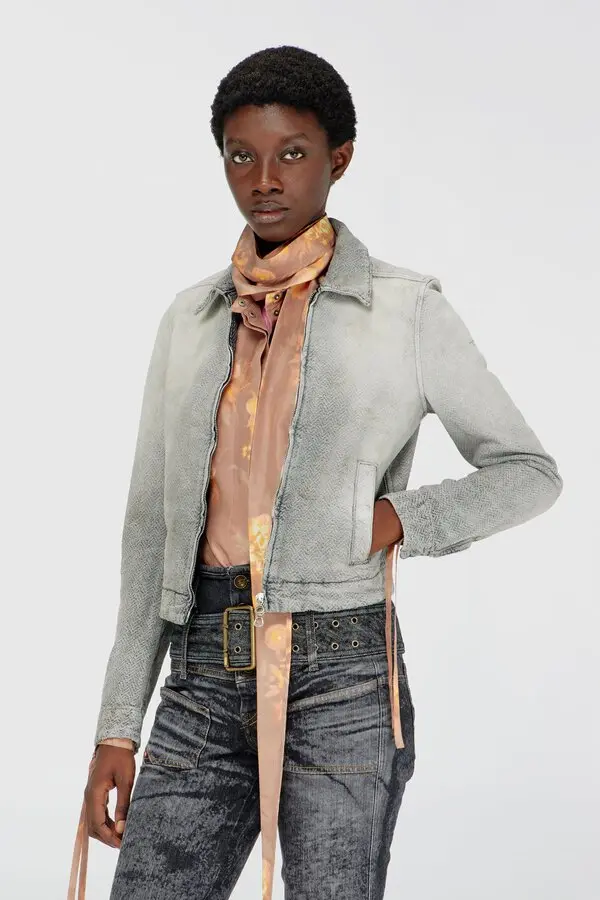 DIESEL® Jacket In Distressed Herringbone Denim - Grey