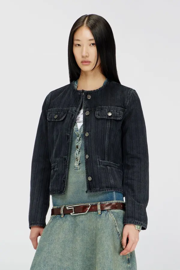 DIESEL® Collarless Jacket In Pinstripe Denim