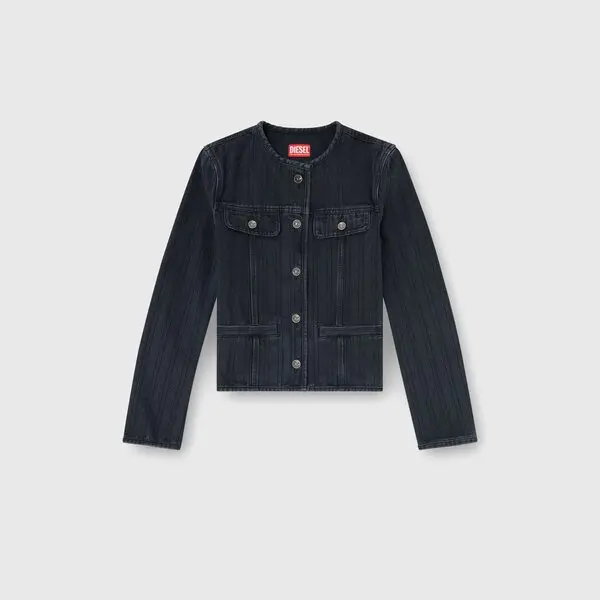 DIESEL® Collarless Jacket In Pinstripe Denim - Black