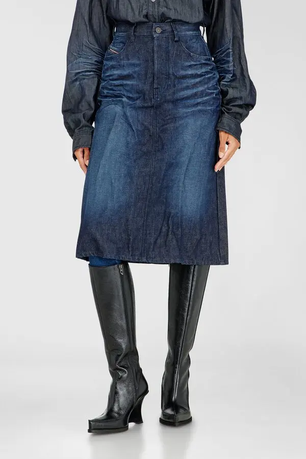 DIESEL® Midi Skirt In Creased Denim