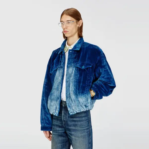 DIESEL® Elasticated Trucker Jacket In Velvet Denim - Blue