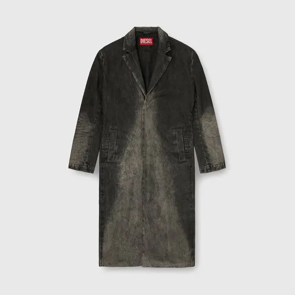 DIESEL® Long Coat In Dirty-effect Denim - Black