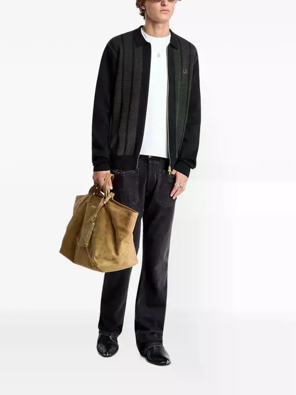 Fred Perry Textured-panel Zip Cardigan - Black