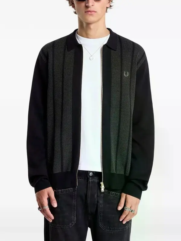Fred Perry Textured-panel Zip Cardigan - Black