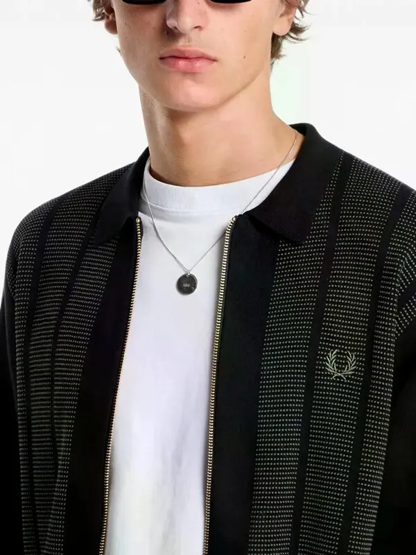 Fred Perry Textured-panel Zip Cardigan - Black