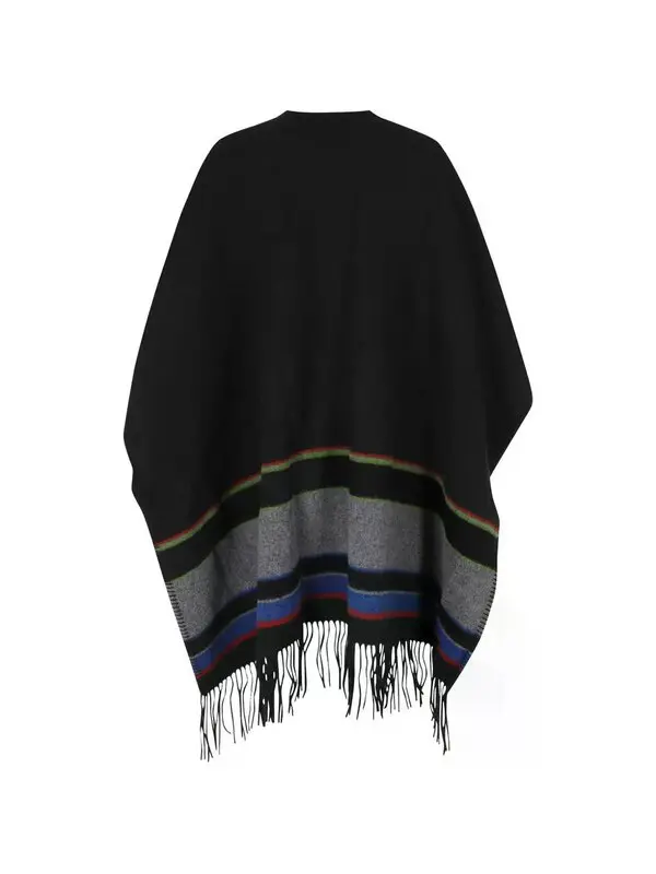 FAY Striped Fringed Cape - Black
