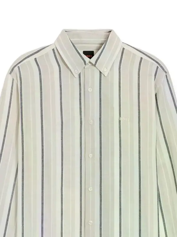 BOSS Regular-fit Shirt In Striped Linen And Cotton