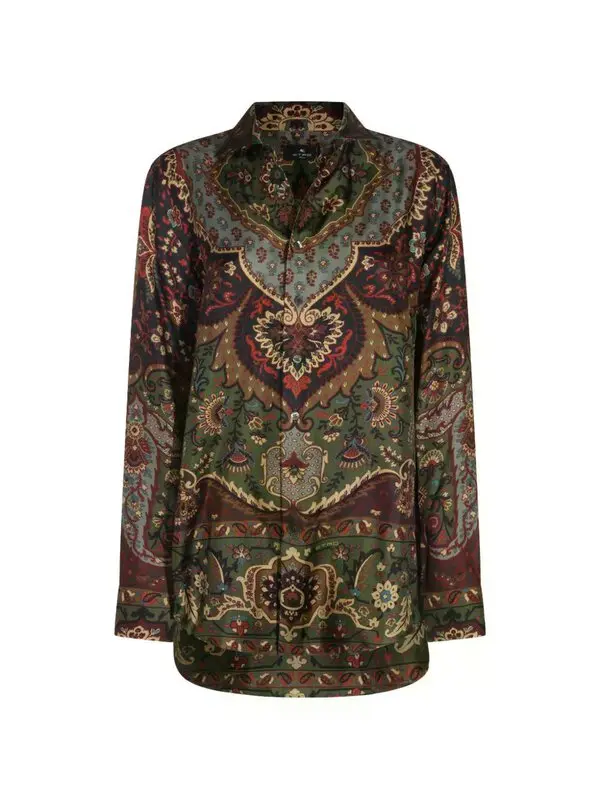 Etro Silk-blend Jacquard Shirt With Houndstooth Motif And Print