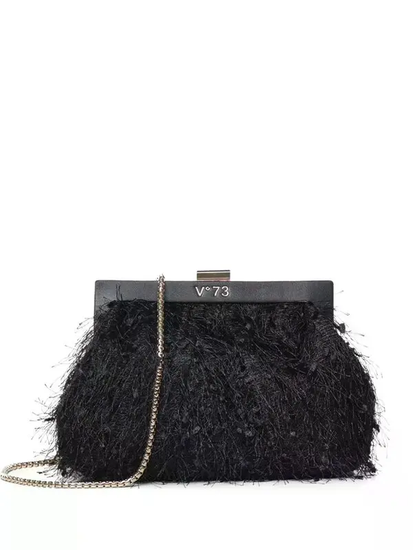 V°73 Feather-effect Clutch Bag - Black