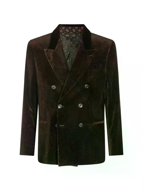 Etro Single-breasted Jacket In Stretch Cotton Velvet With Arnica Motif - Brown