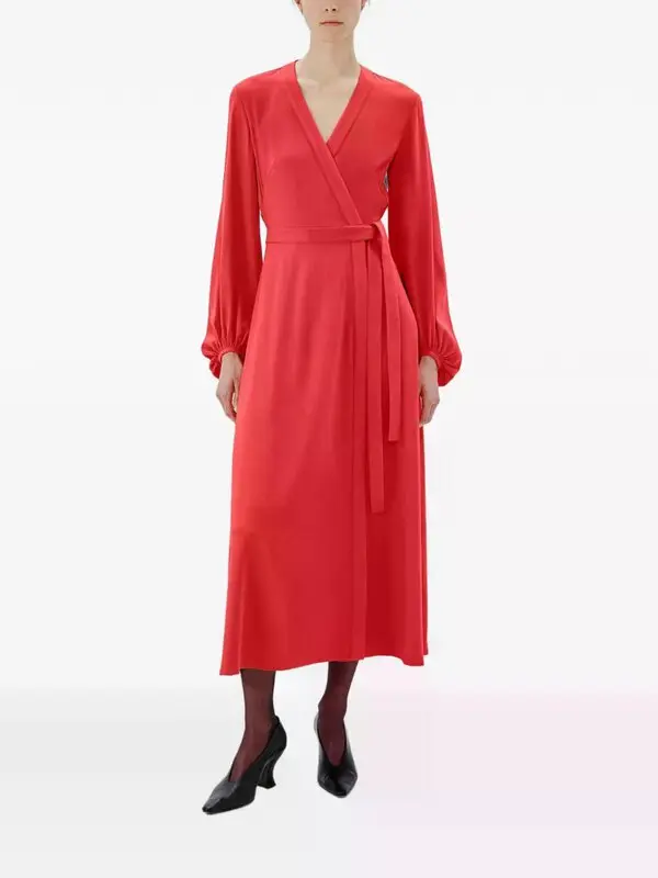 Another Tomorrow Cut-out Lantern-sleeve Wrap Dress