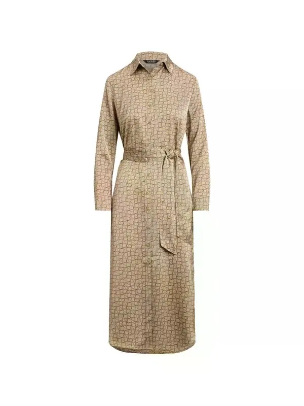 Ralph Lauren Monogram-print Belted Shirt Midi Dress - Neutrals