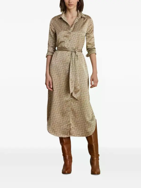 Ralph Lauren Monogram-print Belted Shirt Midi Dress