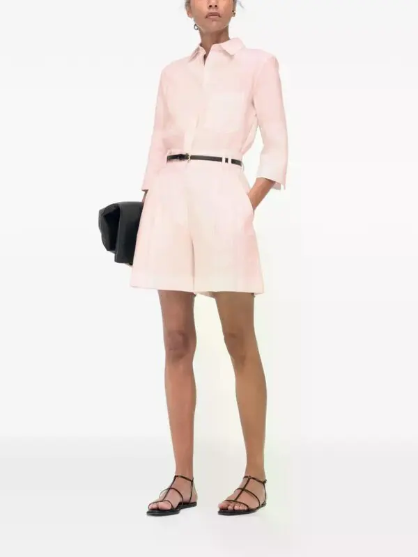 Another Tomorrow Pleated Linen Shorts - Pink