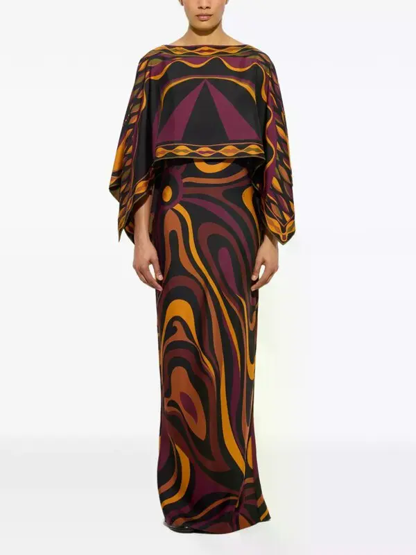 Emilio Pucci Marmo Print Silk Dress With Cape