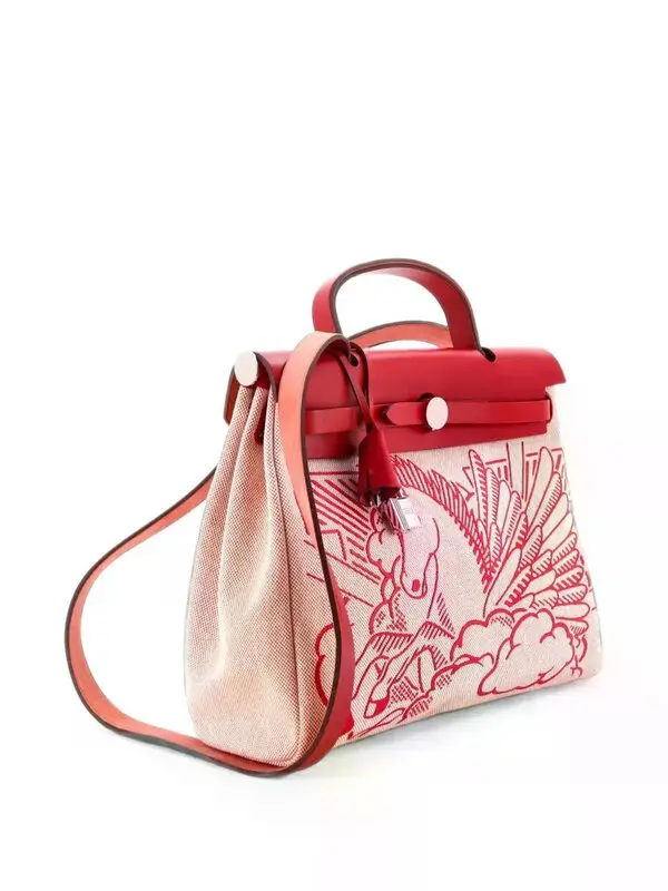 Hermès Herbag Zip Pegase Pop Toile And Leather 31 Shoulder Bag - Red