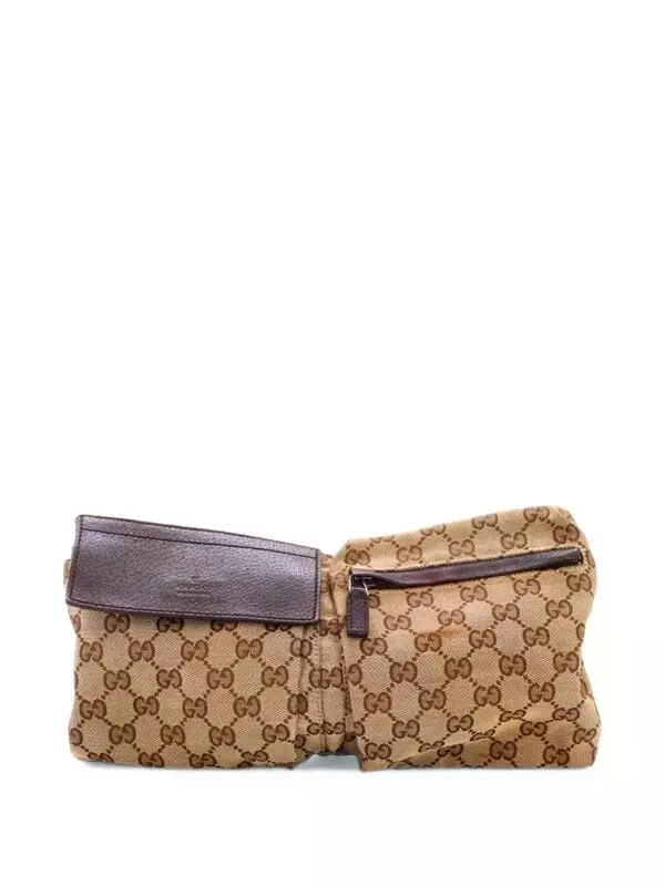 Gucci Vintage Double Gg Canvas With Leather Belt Bag