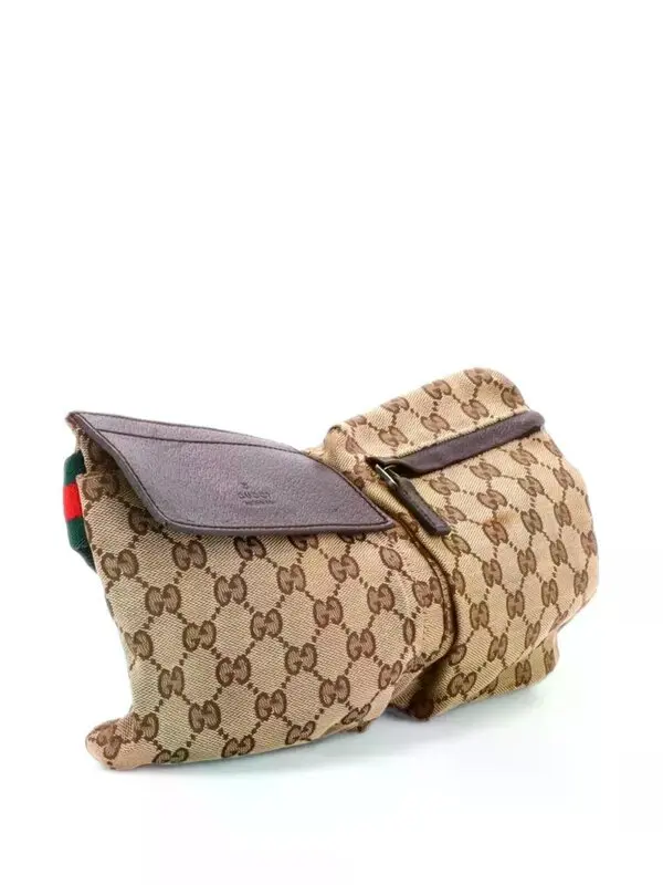 Gucci Vintage Double Gg Canvas With Leather Belt Bag - Brown