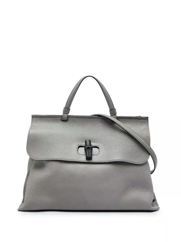 Gucci 2016-2026 Large Calfskin Bamboo Daily Satchel - Grey