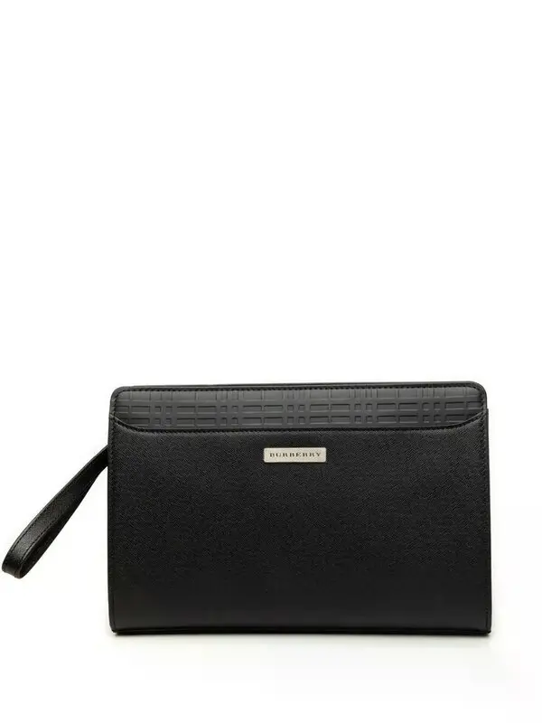 Burberry 2000-2017 Check Embossed Leather Trimmed Clutch Bag