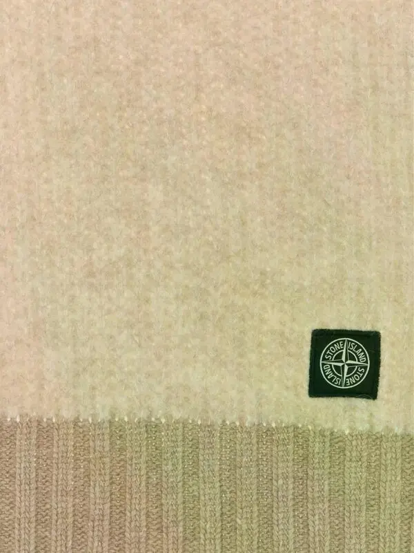 Stone Island Logo-patch Ribbed-knit Scarf - Neutrals