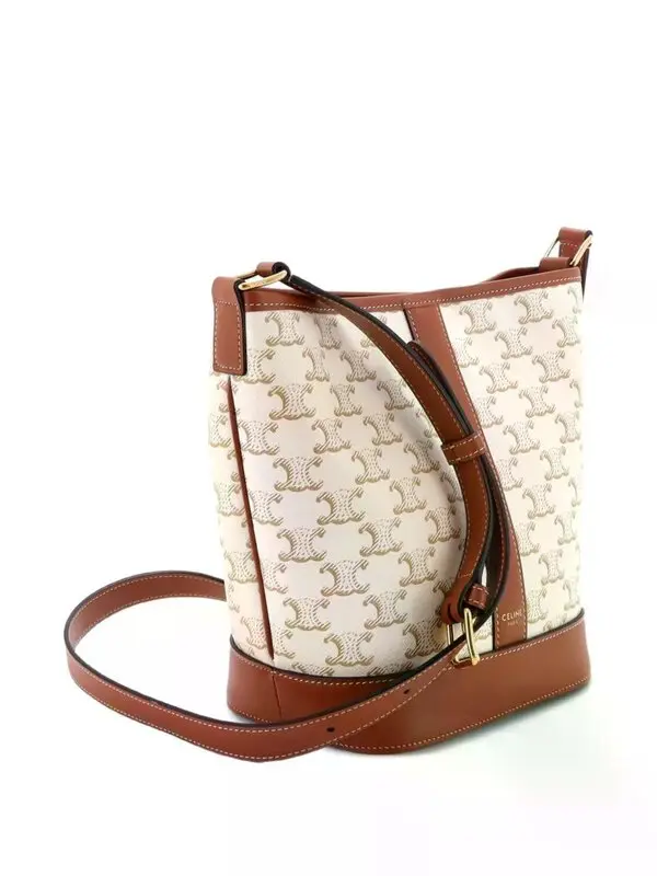 Celine Triomphe Coated Canvas Small Bucket Bag - Brown