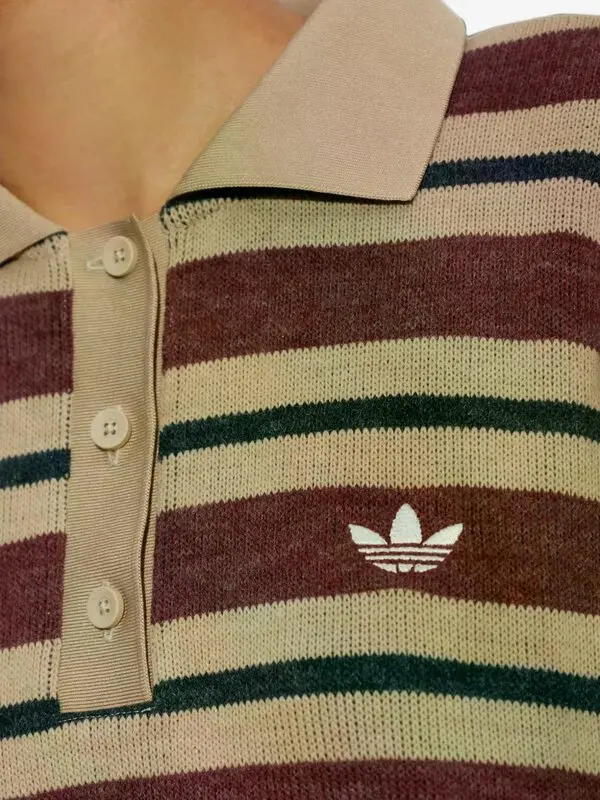 Adidas Striped Long-sleeve Polo Shirt - Red