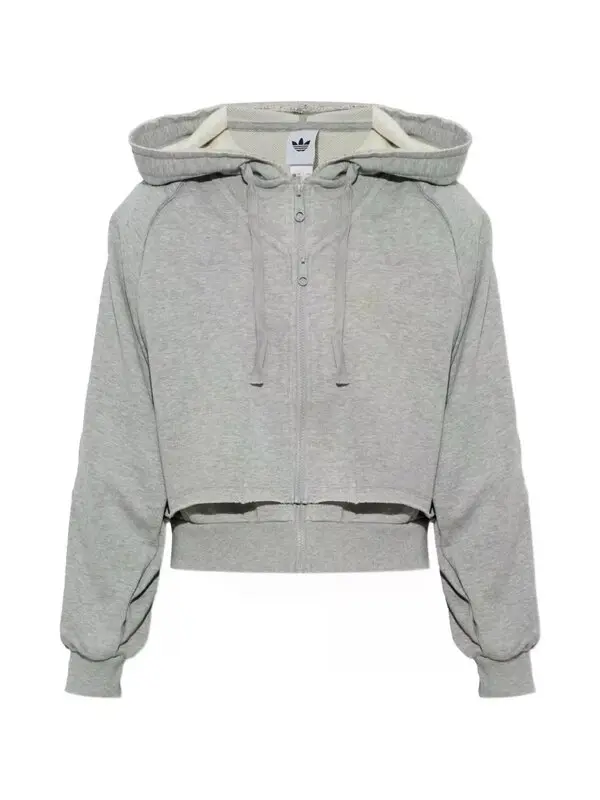 Adidas Layered-effect Cropped Hoodie - Grey