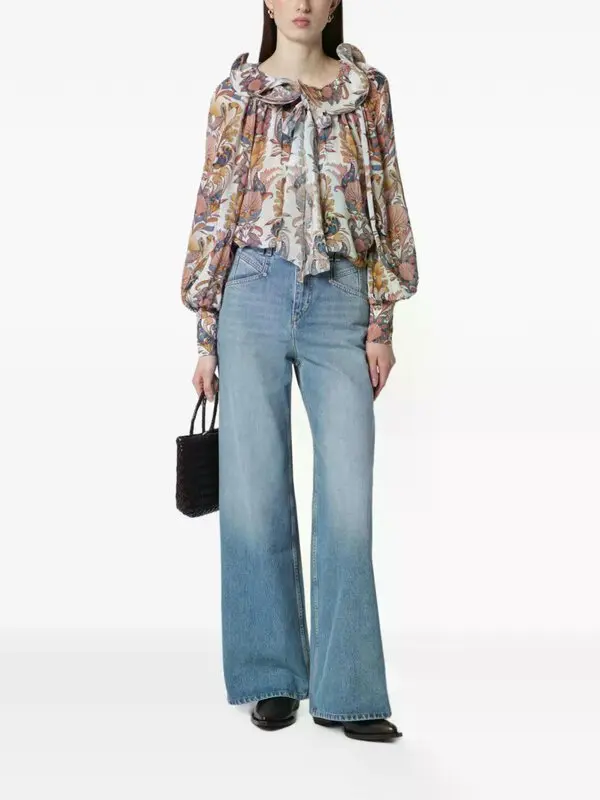 Farm Rio Ruffled-collar Floral-print Blouse