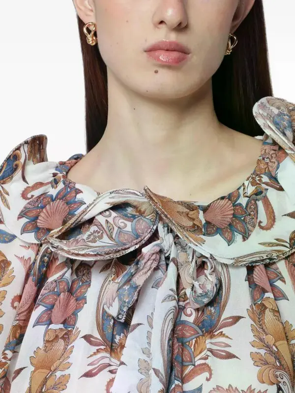 Farm Rio Ruffled-collar Floral-print Blouse