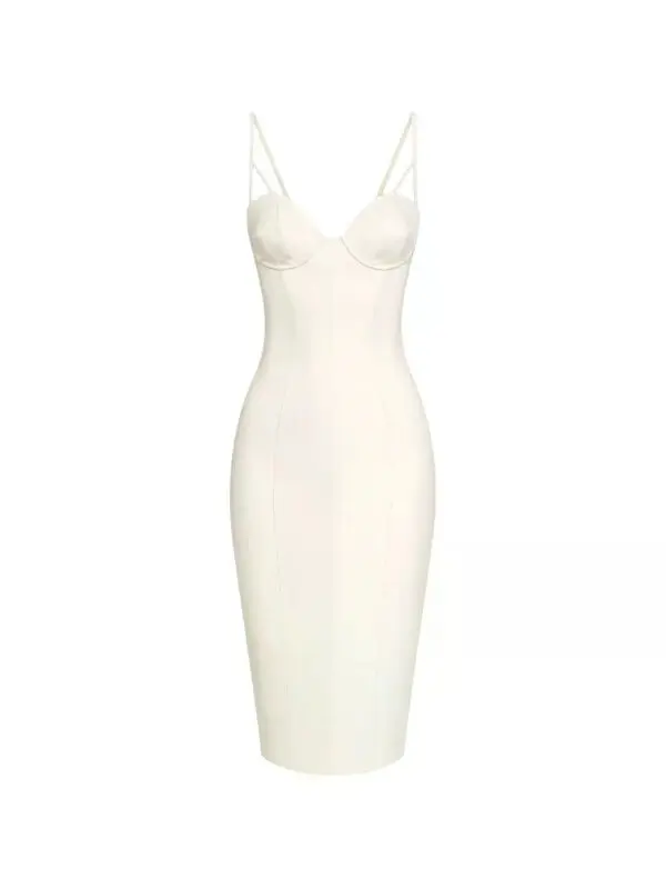 Elisabetta Franchi Lace-up Sweetheart-neck Midi Dress - Neutrals