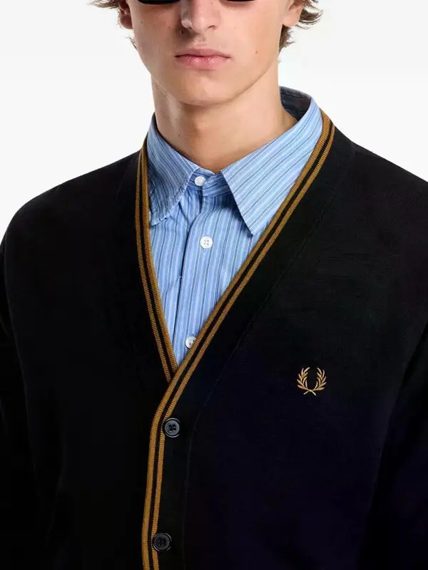 Fred Perry Twin-tipped Logo-embroidered Cardigan - Black