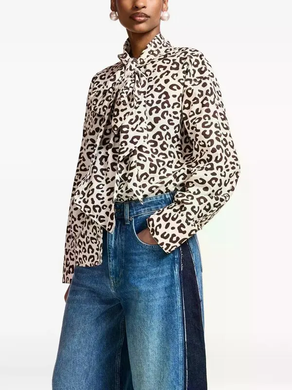 Essentiel Antwerp Leopard-print Pussy-bow Shirt