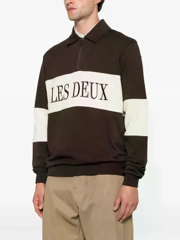 LES DEUX Logo-embroidered Panelled Sweater - Brown