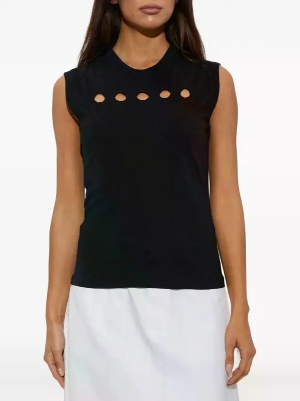 Marni Cotton Sleeveless T-shirt With Cut-out Polka Dots - Black