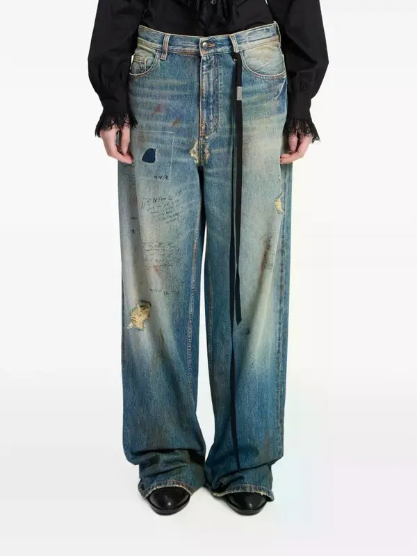 ANN DEMEULEMEESTER Distressed Script-print Jeans
