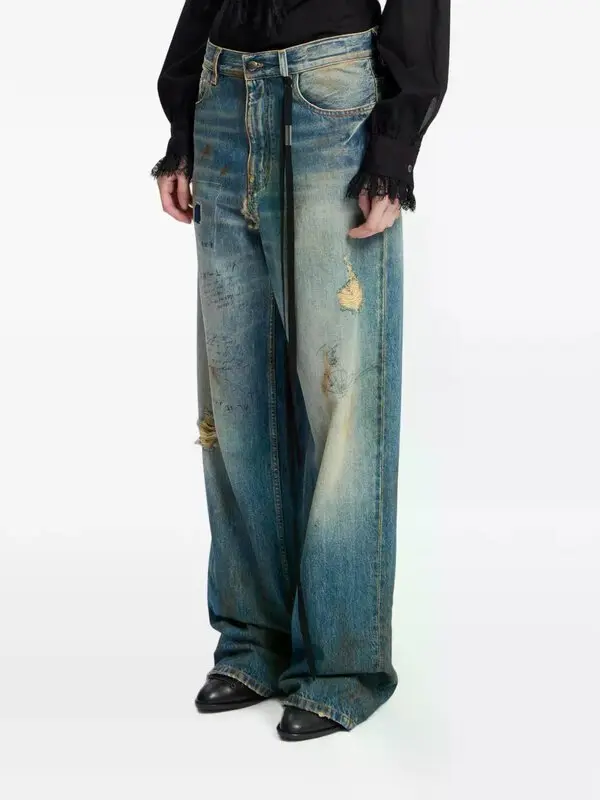 ANN DEMEULEMEESTER Distressed Script-print Jeans