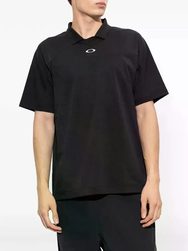 Oakley Logo-embroidered Polo-collar T-shirt - Black