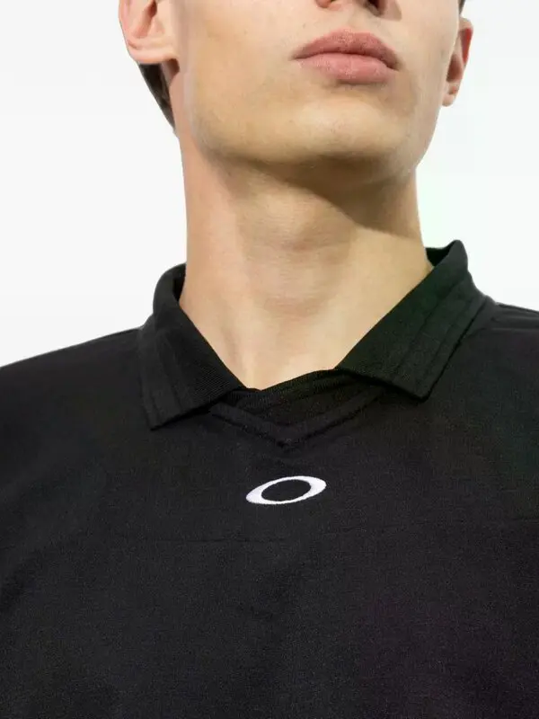 Oakley Logo-embroidered Polo-collar T-shirt - Black